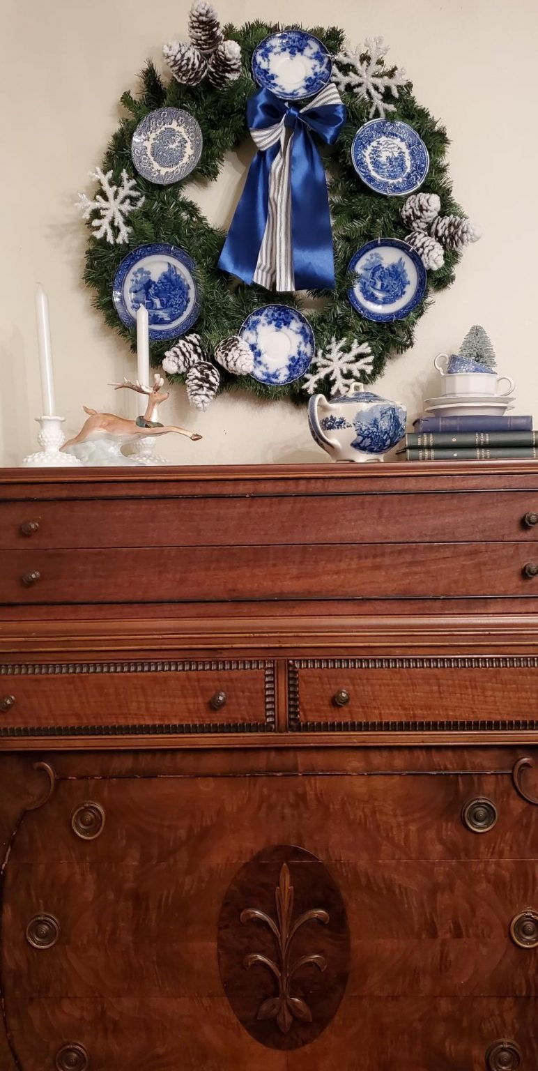 Beautiful Christmas Wreath Made With Vintage Plates - Victorian Lane Farms